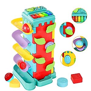 INSOON 4 in 1 Baby Activity Cube Toddler Toys age 1-2 with Music Lights Race Track Ball Toys for 1 2 3 4 Year Old Girls Boys STEM Developmental Fun Learning Toy Montessori Fine Motor Best Toddler Gift