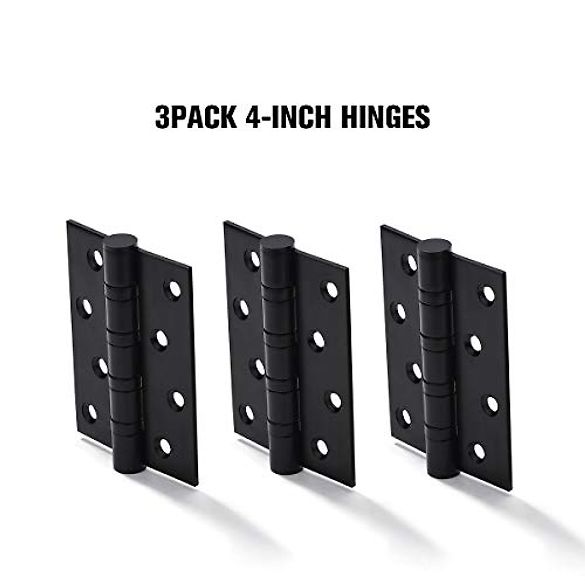 4 Inch Matt Black Door Hinges，4”×3” Stainless Steel Door Hinge，Hinge Bearing Diameter 0.6inch, Thickness 0.12inch, Single Piece Weight 0.65 Pounds，3 Pack