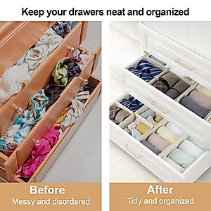 Fordonral Set of 12 Drawer Organizer, Fabric Closet Organizer and Storage Baskets,Foldable Drawer Divider for Clothing,Sock,Ties,Underwear Drawer Organizers,Set of Cabinet Storage Boxes (Beige)