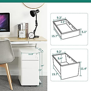 YITAHOME 3-Drawer Metal Filing Cabinet Office Drawers with Keys, Compact Slim Portable File Cabinet, Pre-Built Office Storage Cabinet for A4/Letter/Legal (White)