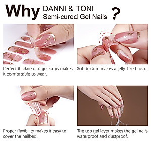 DANNI & TONI Semi Cured Gel Nail Strips Dark Red (Ruby Reverie) Gel Nail Stickers Burgundy Glossy Nail Wraps 28 Stickers