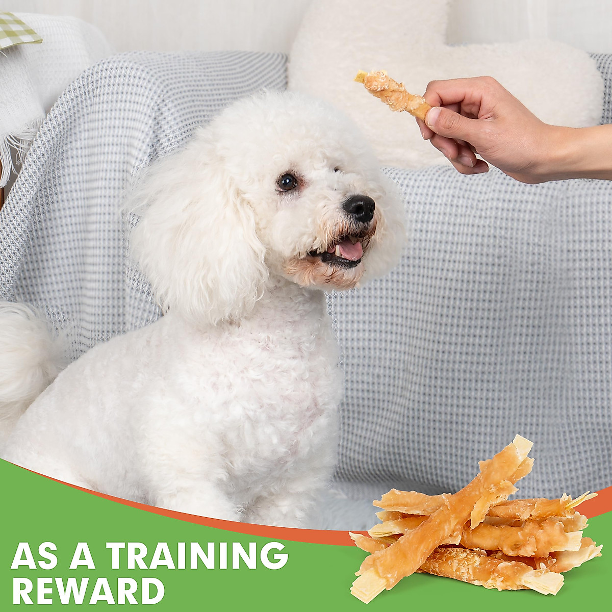 MON2SUN Rawhide Free Dog Treats, 4 Inch Chicken Wrapped Cod Fillet Dog Snacks for Small Dogs, Soft and Training Treats, 20oz (56 Count-Pack of 1)