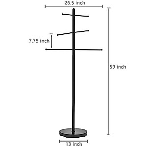 MyGift Black Metal Freestanding Bathroom Towel Holder Drying Rack with 6 Bars and Weighted Base, Spa or Poolside Towel Stand