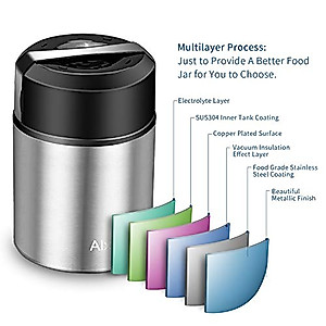 Soup Thermos Food Jar Insulated Lunch Container Bento Box for Cold Hot Food 27oz Food Flask Wide Mouth Stainless Steel Vacuum Lunch Box for Kids Adult with Spoon Flexible Handle Leak Proof – Silver