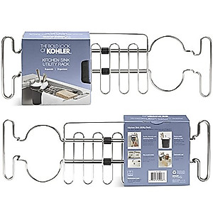 Kohler K-5473-CHR Multi-Purpose Over-The-Sink Drying Rack, Caddy with Kitchen Towel Bar Holder, Soaking Cup. Expandable 14.6" to 17.6", 17.625 x 5 x 5.25, Charcoal