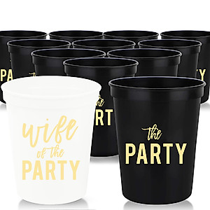 Wife Of The Party and The Party Bachelorette Party Cups, 12 Bachlorette Cups, Perfect Team Bride Cups, Bachelorette Party Decorations and Bachelorette Cups for Bach Party Favors (Black)