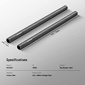 NEEWER 15 mm Carbon Fibre Extension Rods Pack of 2, Compatible with SmallRig Compatible with Tilta Shoulder Support System 15 mm Rail Follow Focus for DSLR Camera, SR002 (30 cm)