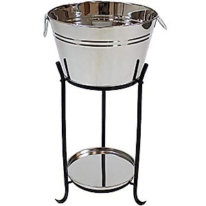 Sunnydaze Ice Bucket Drink Cooler with Stand and Tray - Stainless Steel - Holds Beer, Wine, Champagne and More