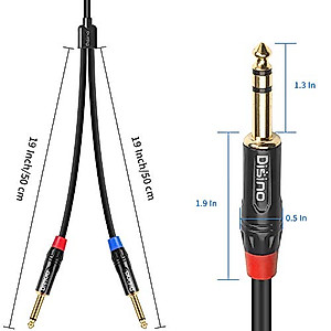 Disino 1/4 inch TRS Stereo Y-Splitter Insert Cable, 1/4 Inch Male Jack to Dual 1/4inch(6.35mm) Male TS Mono Breakout Cable Audio Patch Cord - 3.3 Feet/1 Meter