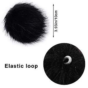 Fur Pom Poms for Hats, 6PCS 4 Inch Faux Fur Pom Pom Balls Fluffy Pompoms for Crafts with Elastic Loop 3 Colors for Keychains Scarves Gloves Bags Knitting Supplies