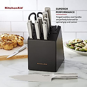 KitchenAid Gourmet Forged Stainless Steel Knife Block Set with Built-in Knife Sharpener, High-Carbon Japanese Stainless Steel Kitchen Knives, Sharp Kitchen Knife Set with Block, 14 Piece, Black