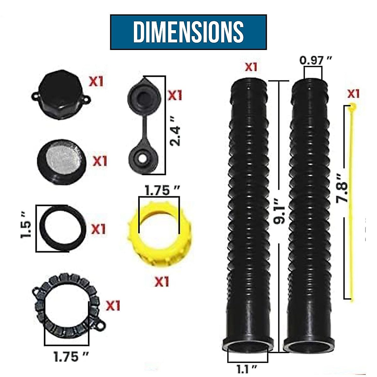 KP KOOL PRODUCTS Gas Can Spout Replacement with Extension Spout - Gas can nozzle - Gas can vent kit & Gasket Filters - Used for Old 5 Gallon gas can spout - Blitz - Midwest - Scepter and Other Brands