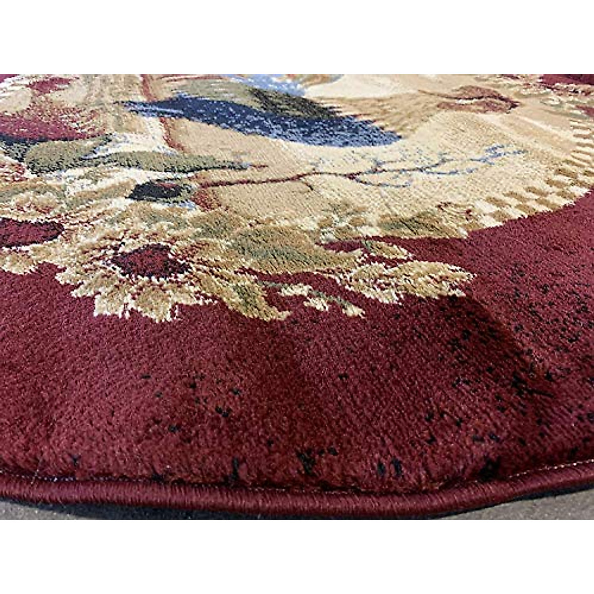 Carpet King Rooster Style Round Sunflower Country Area Rug 256,000 Point Area Rug Burgundy Blue Beige Black Bellagio Swirl Design M09AB (4 Feet X 4 Feet)