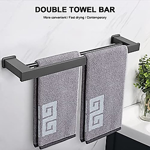 NearMoon Double Bath Towel Bar, Bathroom Accessories-Premium Thicken Space Aluminum Square Shower Towel Rack for Bathroom/Kitchen, Towel Holder Wall Mounted (24 Inch, Grey)