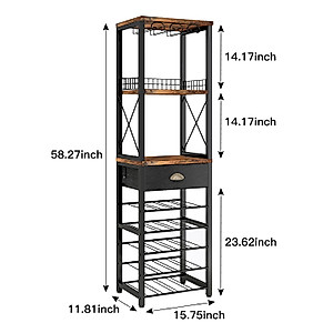 Homeiju Wine Rack Freestanding Floor, Bar Cabinets for Liquor and Glasses, 4-Tier bar cabinet with Tabletop, Glass Holder, Storage Drawer and Wine storage for Living Room, Kitchen, Home Bar(20 Bottle)