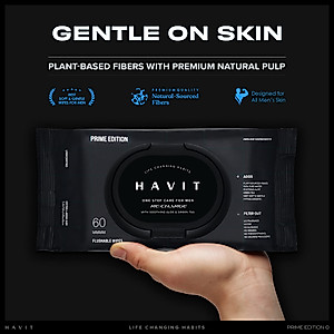 HAVIT Prime Edition Wipes for Men - 360 Flushable Wipes for Adults, Unscented Wet Wipes Infused with Aloe & Green Tea, At-Home Use Dispensers, Septic and Sewer Safe, (Total 360 Wipes - 6 Packs of 60)