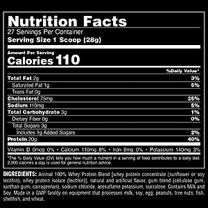 Animal 100% Whey Protein Powder – Whey Blend for Pre- or Post-Workout, Recovery or an Anytime Protein Boost– Low Sugar – Vanilla, 1.8 lb