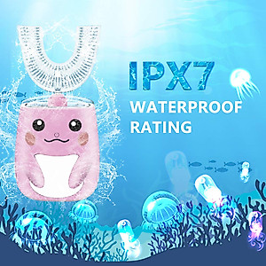 Kids U Shape Electric Toothbrushes Ultrasonic Whole Mouth Auto Toothbrush with 6 Cleaning Modes 2 Brush Heads Brushing Timer Lights IPX7 Waterproof Rechargeable Cartoon Design for Ages 2-6
