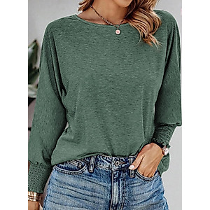 Dokotoo Womens Long Sleeve Shirts Tops Blouses for Women Dressy Casual 2026 Fall Outfits Clothes Clothing Fashion Women's Plus Size Tops Trendy Teacher Business T Shirts Loose Basic Tee Green Tshirts