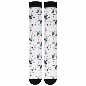 Kigai 1 Pair Palm Tree Sailboats Compression Socks 20-30mmHg Knee High Women Socks Tube Athletic Stockings for Men Sport Soccer Running Cycling Medical Nurse Winter Travel