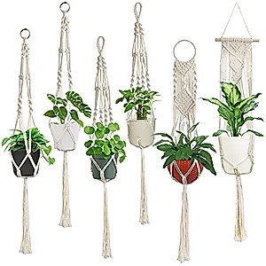 Laerjin Macrame Plant Hangers, Set of 6 Handmade Hanging Plant Holder Basket Stand Decorative Flower Pot Holder - Cotton Rope, 4 Legs, 4 Types