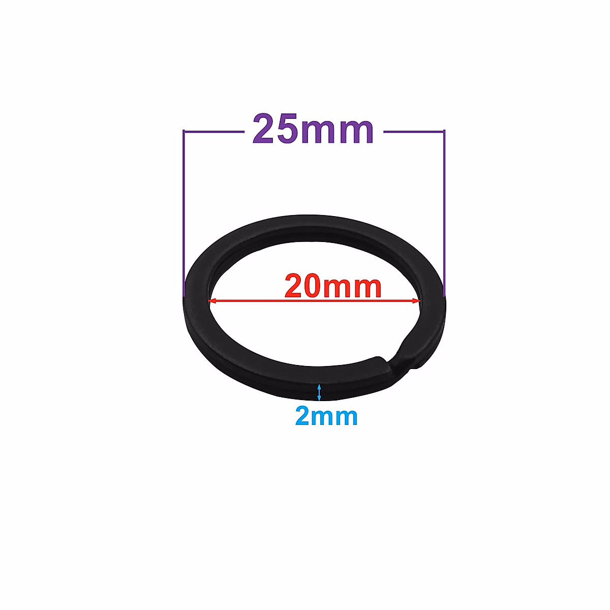 ZoloAJay 20 Pack Key Ring Keychain 1 Inch 25mm Diameter Metal Flat Split Key Chains Rings for Home Car Dog Tag Office Lanyards Keys Attachment Black