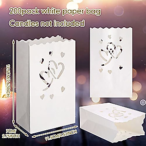 100 Pcs Valentine's Day White Luminary Bags Flame Resistant Candle Bags Hearts Design Valentines Luminaries Reusable Paper Lantern Bags Fire Retardant Candle Bags for Wedding Spring Engagement Event