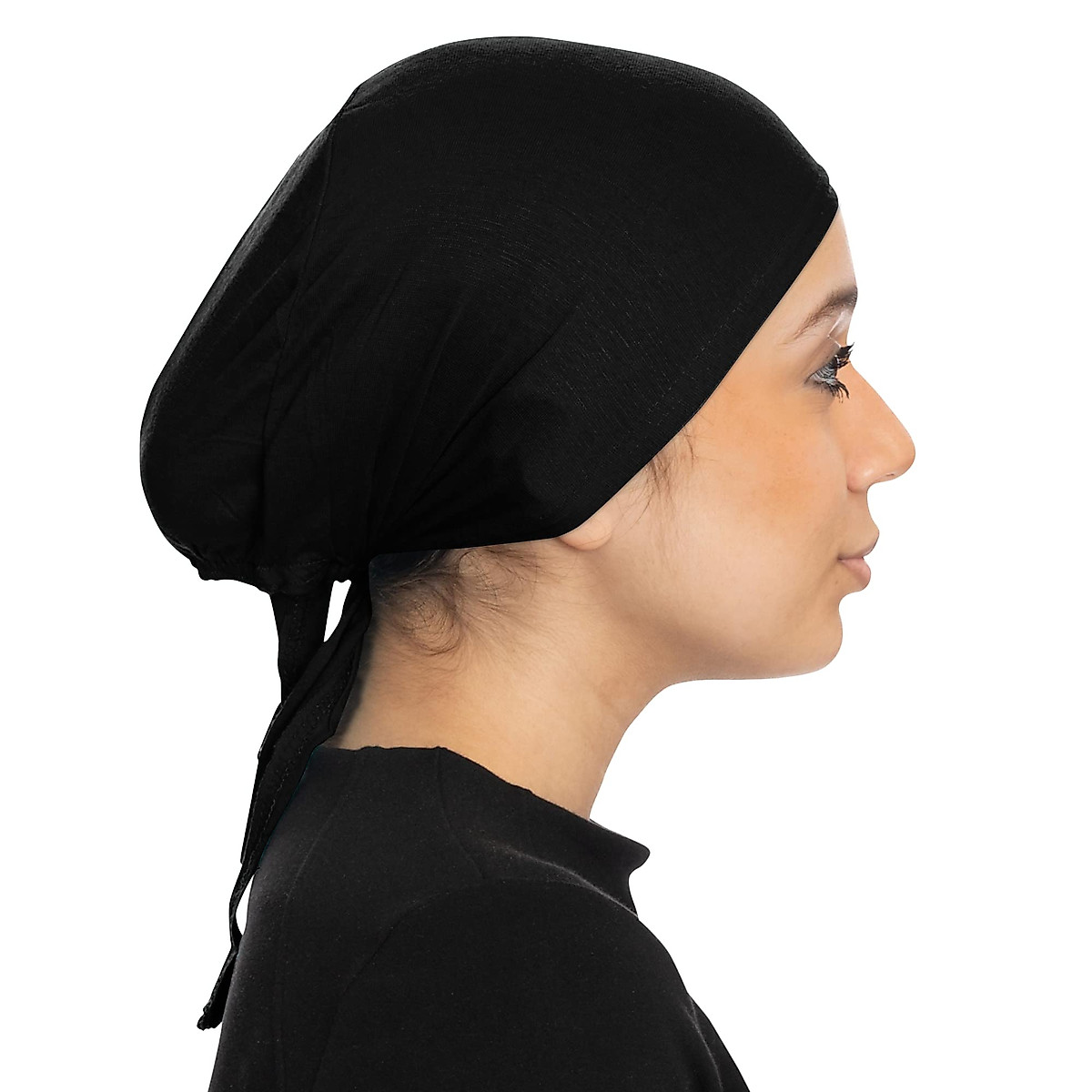 TheHijabStore.com Jersey Bonnet Caps Under Scarf Head Wraps for Women Turban Hat with Tie-Back Closure Black