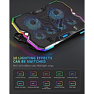KeiBn Upgrade Laptop Cooling Pad A13,RGB Lights Laptop Cooler 6 Fans for up to 15.6 Inch Laptops,10 Modes Light, 7 Height Stands, 2 USB Ports - Blue