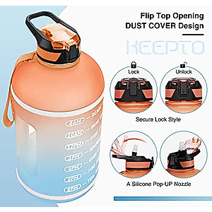 KEEPTO 1 Gallon Water Bottle with Straw Water Jug with Time Marker