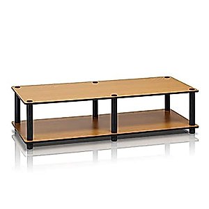 Furinno Just No Tools Wide Light Cherry Television Stand with Black Tube