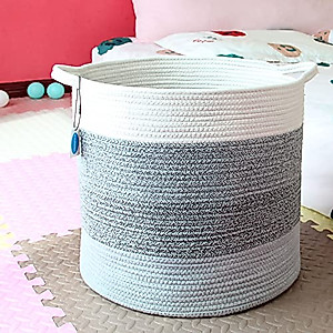 Casaphoria Cotton Rope Storage Basket for Organizing,Round Blanket Basket Living Room,Woven Laundry Basket with Handles for Bathroom Bedroom,Stripe Woven Cotton Laundry Hamper,Gradient Gray