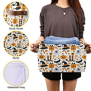 YETTASBIN Halloween Pumpkin Storage Basket 1PC, Large Collapsible Toys Clothes Organizer, Long-Lasting Canvas Storage Bin with Handle for Shelves Closet Laundry Home Office Decor