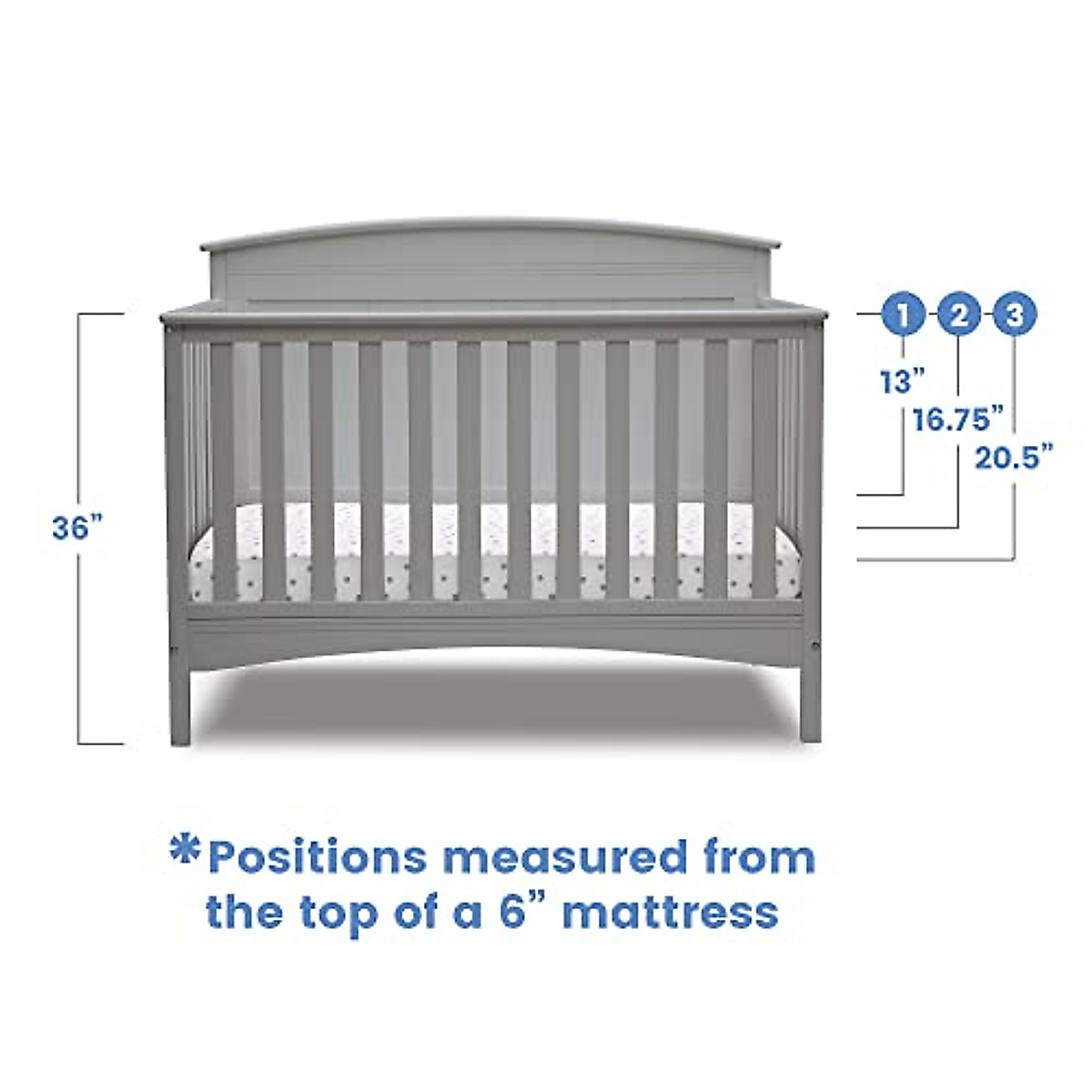 Delta Children Archer Solid Panel 4-in-1 Convertible Baby Crib - Greenguard Gold Certified, Grey