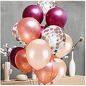 Burgundy Rose Gold Balloons/Burgundy Rose Gold Birthday Decorations/Fall Bridal Shower Decorations 15pcs Maroon Gold Wedding Decorations/Rose Gold Bachelorette Party Decorations