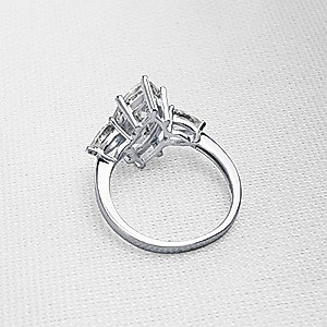 AINUOSHI Rhodium Plated 925 Sterling Silver Marquise Solitaire Cubic Zirconia CZ 3-Stone Anniversary Engagement Wedding Ring (6.5)