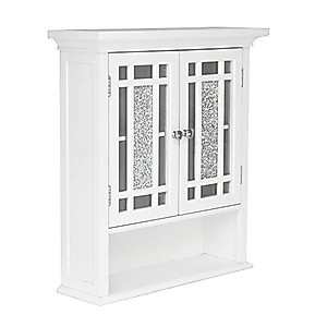 Teamson Home Windsor Wooden Over The Toilet Bathroom Removable Wall Medicine Cabinet with 1 Fixed and 1 Adjustable Shelf 3 Storage Spaces 2 Glass Mosaic Panel Doors and Chrome-Finished Knobs, White