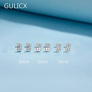 Sterling Silver Stud Earrings for Women, Silver Stud Earrings & Silver Hoop Earrings Set, Small Cartilage Sleepers Studs Hoops Earrings with Cubic Zirconia, Silver Earrings (3mm*3 + 12mm*1)