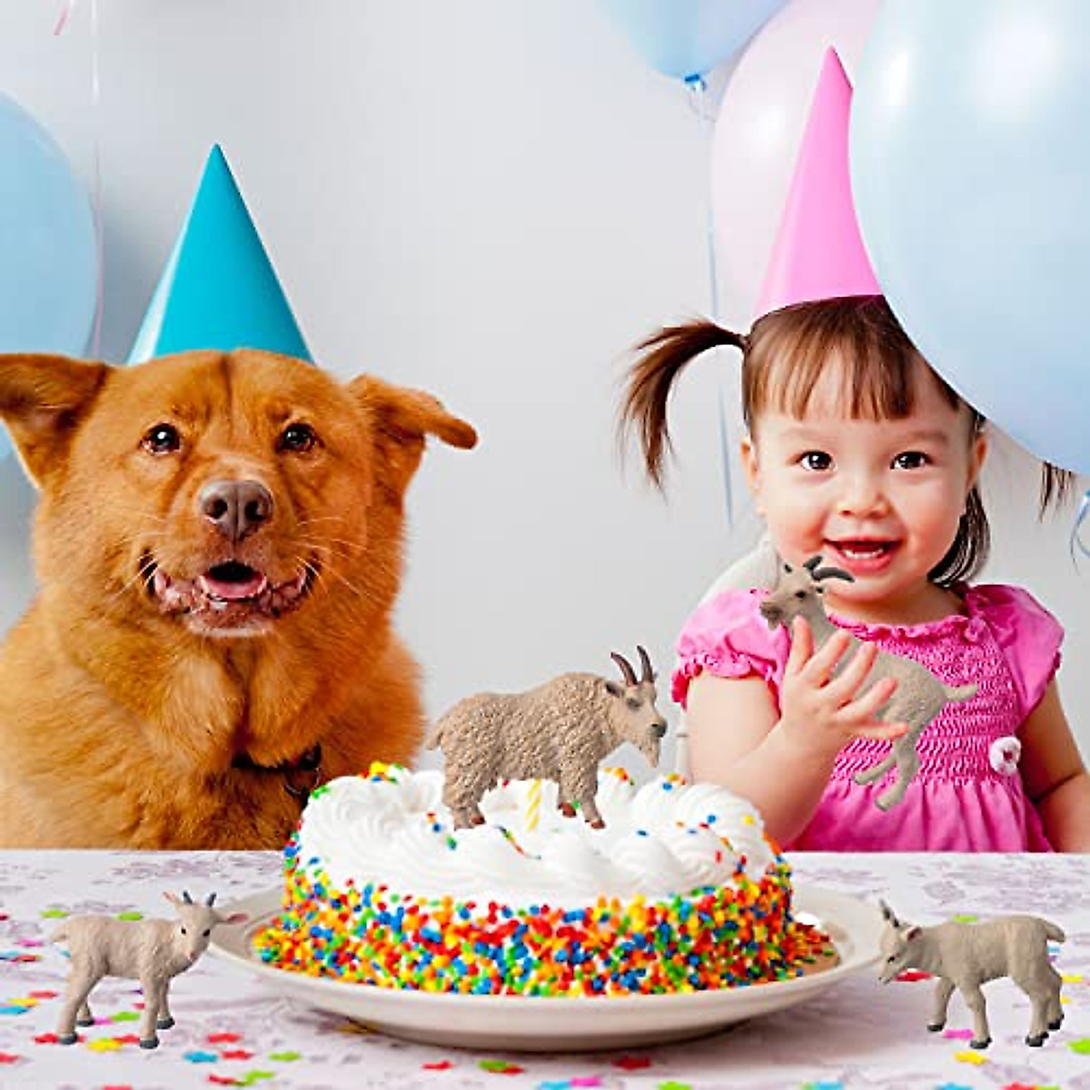 JOKFEICE Animal Figures 4pcs Plastic White Goat Animals Action Model Science Project, Learning Educational Toys, Birthday Gift, Cake Topper, for Kids