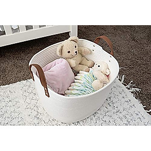 Sweetzer & Orange Large Woven Cotton Rope Storage Basket (Vegan Handles) - Blanket Storage Baskets, Laundry Basket, Toy Storage, Nursery Hamper - Decorative Off White Basket for Living Room