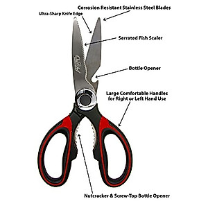 Kitchen Shears, Chef Scissors, Poultry Shears, Meat Shears, Kitchen Scissors with Premium Stainless Steel Blades & Sure-Grip Ergonomic Handles (Red 2-Pack)