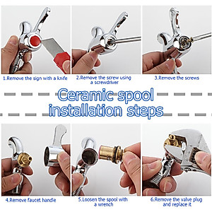 Eyech 2Pcs Brass Faucet Cartridge Replacement, 20 Teeth G1/2" Ceramic Disc Cartridge Hot and Cold Valve Stem Core Set for Bathroom Kitchen Faucets