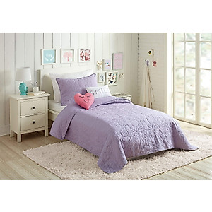 URBAN PLAYGROUND Solid Lavender Purple Hearts Kids Girls Cotton 4-Pc Quilt Set (Includes 2 Pillows) - Twin Size