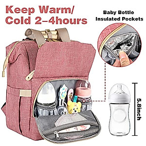 Jiefeike Diaper Bag Backpack,Baby Boys Girls Travel Backpack Diaper Bag for Dad Mom,Insulated Pockets Portable Pink Baby Nappy Bags with USB Charging Port,RFID Anti-Theft Pocket Stroller Straps