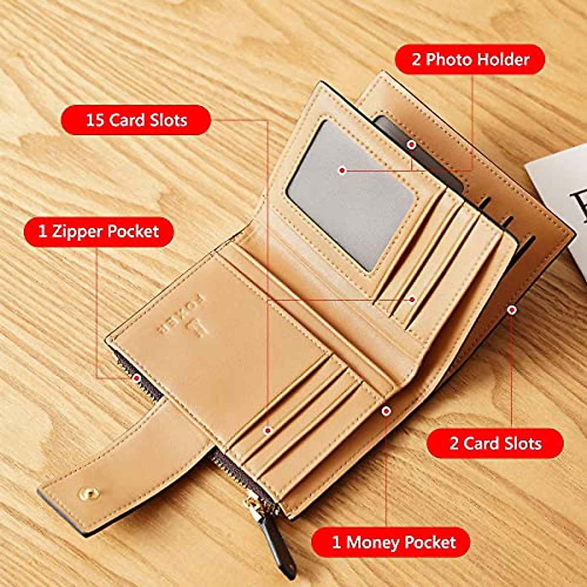 EUNI Faux Leather Wallets for Women Small Wallets, Ladies Cute Zipper Purses Credit Card Holders, PVC Signature Leather Monogram Wallets (Brown)