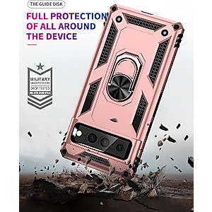 SunRemex for Google Pixel 7 Pro Case with Invisibility Screen Protector, Magnetic Ring Holder Kickstand,[Military Grade] 20ft. Drop Tested Protective Phone Case for Google Pixel 7 Pro (Rose Gold)