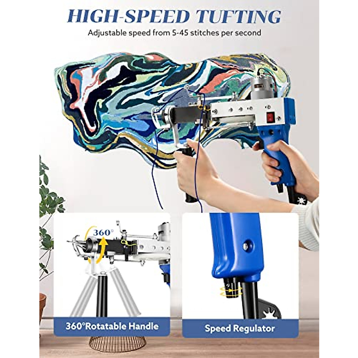 Tufting Gun, Carpet Weaving Machine, 2 in 1 Cut and Loop Pile Electric Tufting Gun, 5-45 Stitches/s High Speed Rug Gun, 4-19mm Adjustable Pile Height, Hand Tufting Gun for Handmade DIY (Tufting cloth)