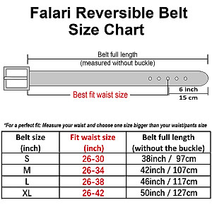Falari Women Reversible Belt Genuine Leather Fashion Dress Belt With Single Prong Buckle 6027 (Black/Dark Brown, L (fit waist 26-38))