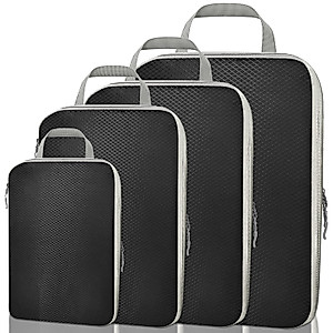 Compression Packing Cubes for Travel, 4 Pack Expandable Storage Bag Luggage Packing Organizers Compression Cubes for Suitcases Backpack (4 Set) (black)