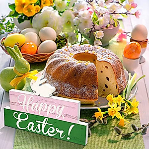 Marsui 4 Pcs Easter and Spring Decorations Reversible Happy Easter Bunny Wood Sign Watering Can Spring Home Decor Easter Wooden Block Table Decorations for Home Easter Tiered Tray Kitchen Decor